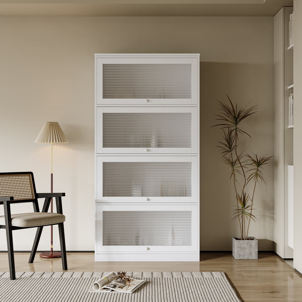 4 Tier Bookcase with Clear Glass Flip-Up Doors, Nepal | Ubuy