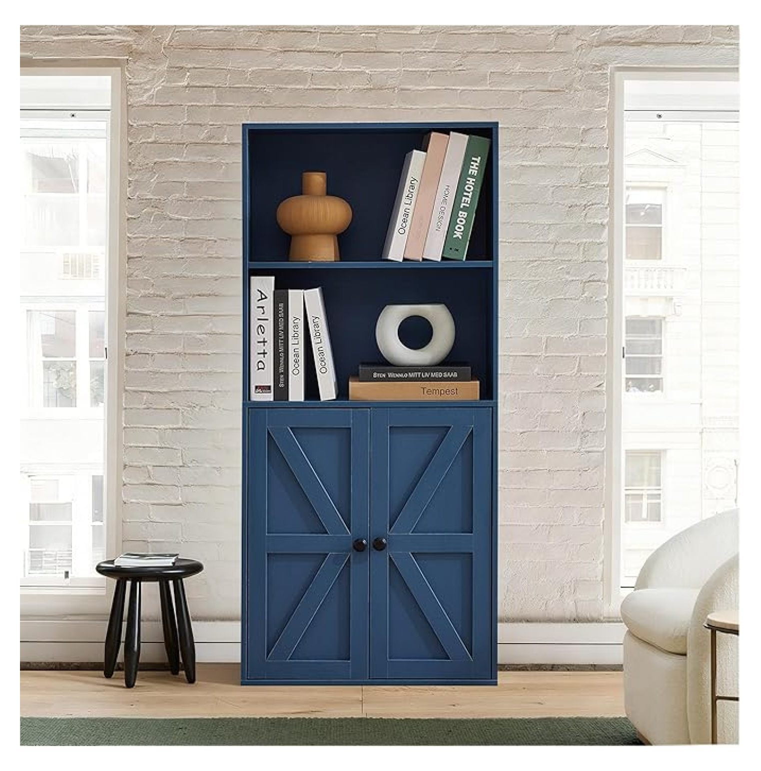 4 Tier Bookshelf, 47.8'' Tall Bookcases with Doors, Floor Standing 5 ...