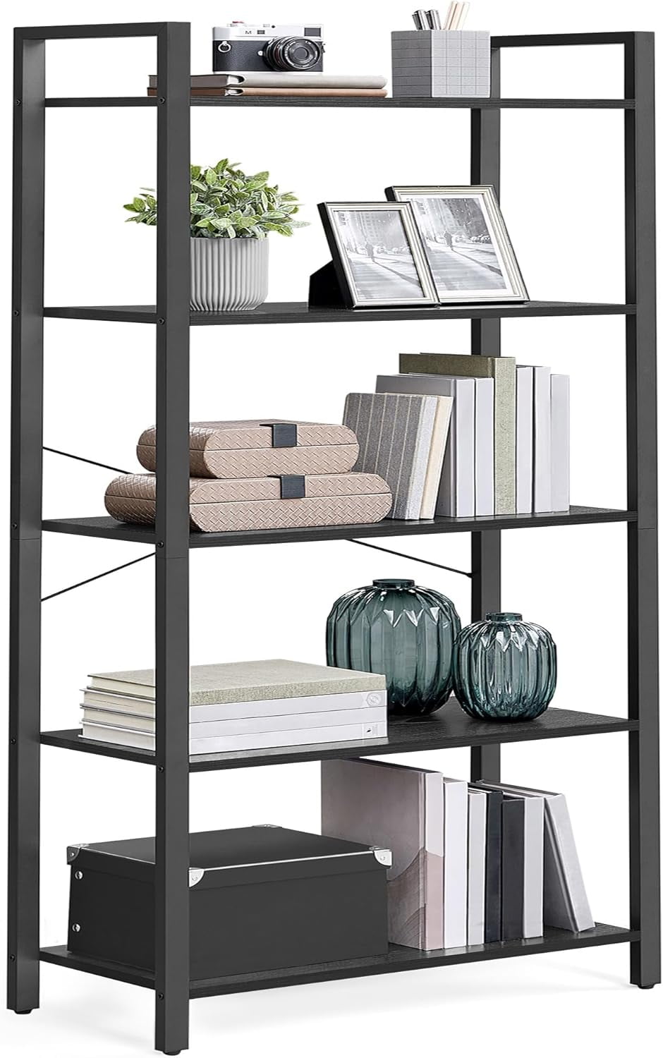 4-Tier Bookshelf Bookcase with Steel Book Shelf for Living Room Home ...