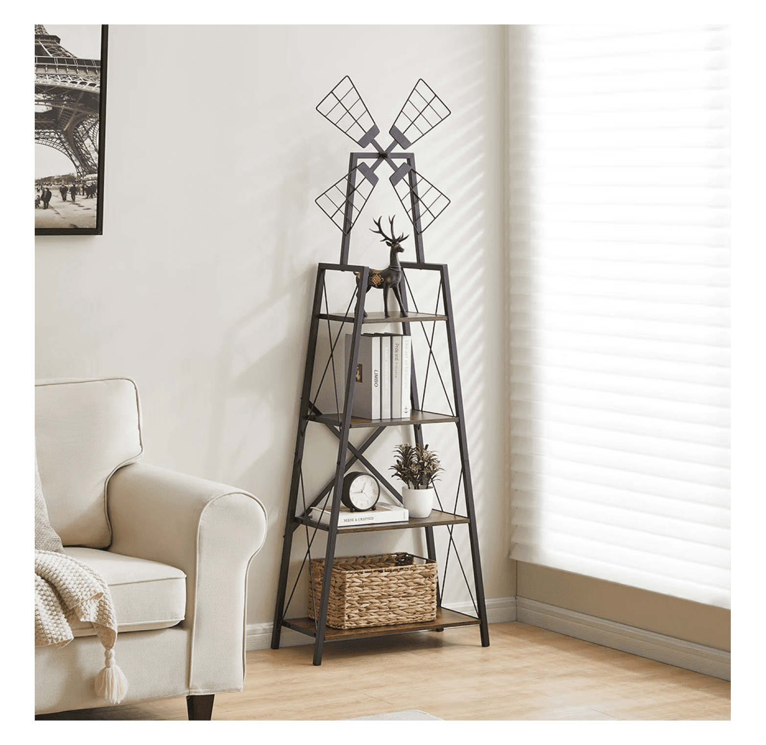 4-Tier Bookshelf,Display Storage Shelves With Metal Frame,Bookcase ...