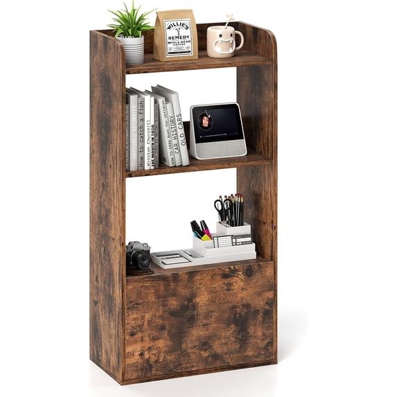 4-Tier Bookshelf with Drawer, 41.5" Tall Bookcase with Open Shelf, 2 ...