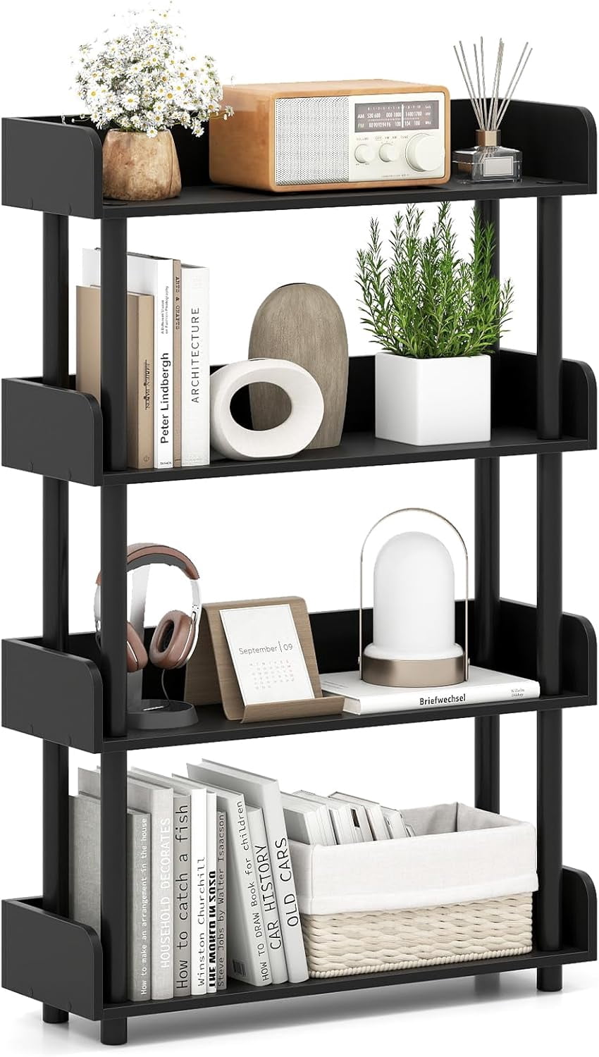 4-Tier Bookshelf, Freestanding Bookcase with Anti-Tipping Kit, Open ...