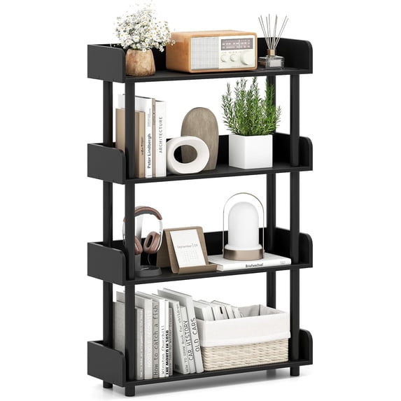 4-Tier Bookshelf, Freestanding Bookcase with Anti-Tipping Kit, Open ...