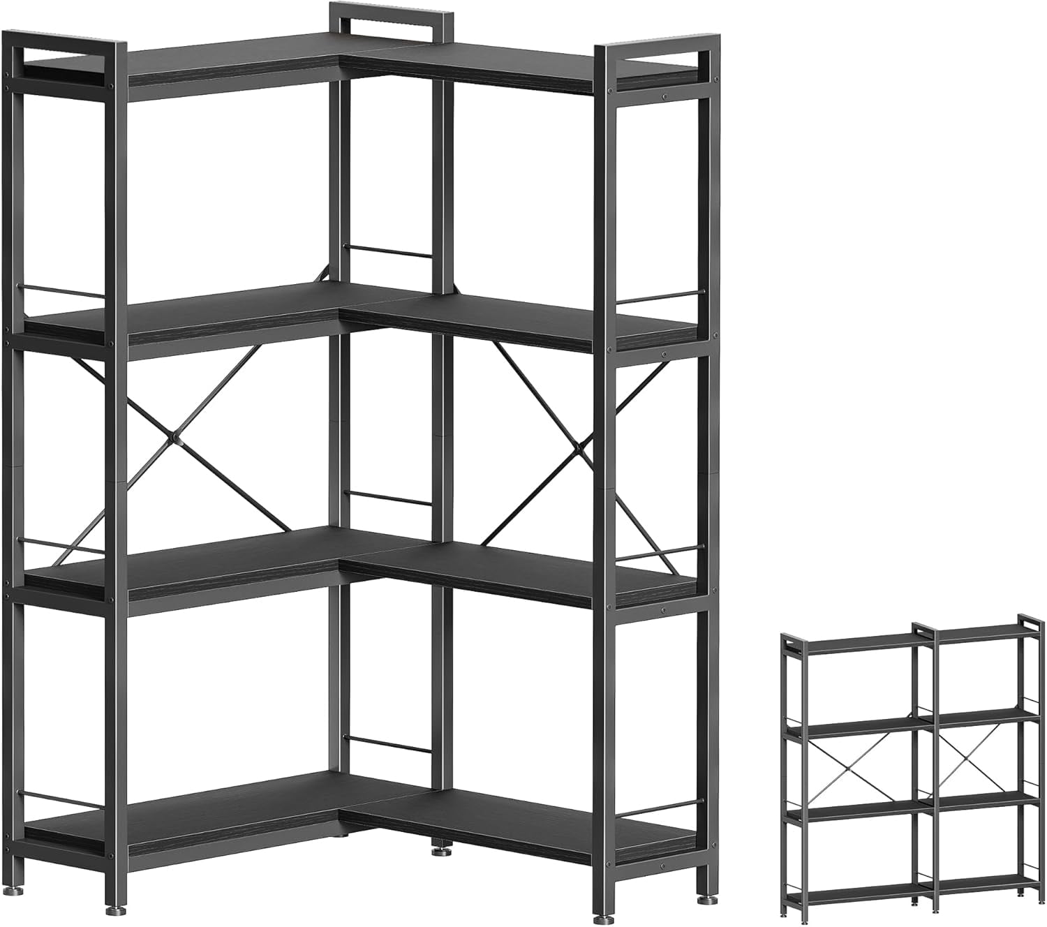 4 Tier Bookshelf, L Shaped Corner Bookshelf with 8 Open Shelves, 49.4 ...