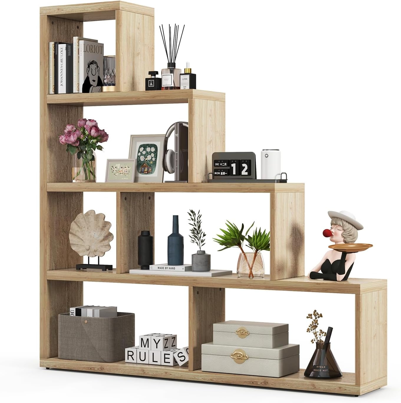 4 Tier Bookshelf, L Shaped Ladder Corner Bookshelf, 6 Cubes Stepped ...