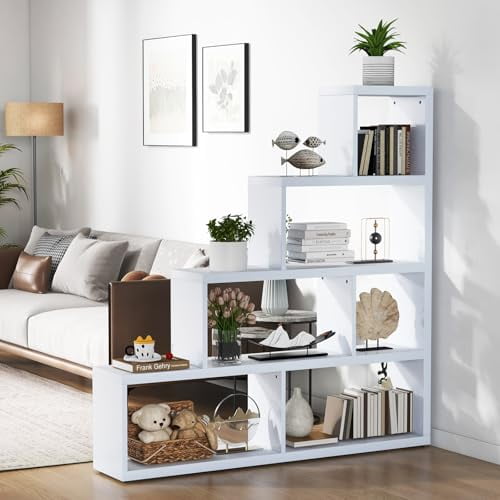4 Tier Bookshelf, L Shaped Ladder Corner Bookshelf, 6 Cubes Stepped ...
