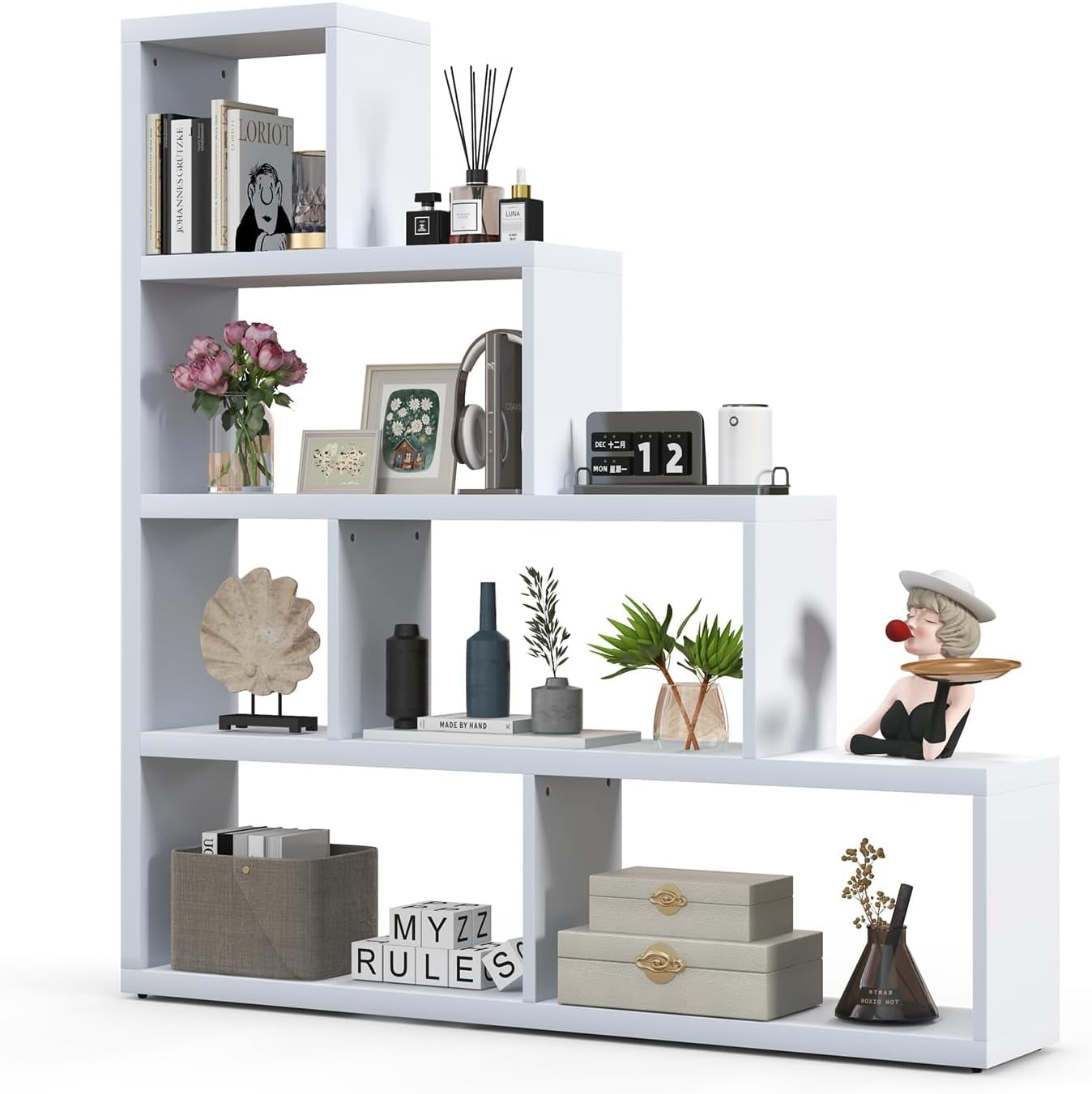4 Tier Bookshelf, L Shaped Ladder Corner Bookshelf, 6 Cubes Stepped ...