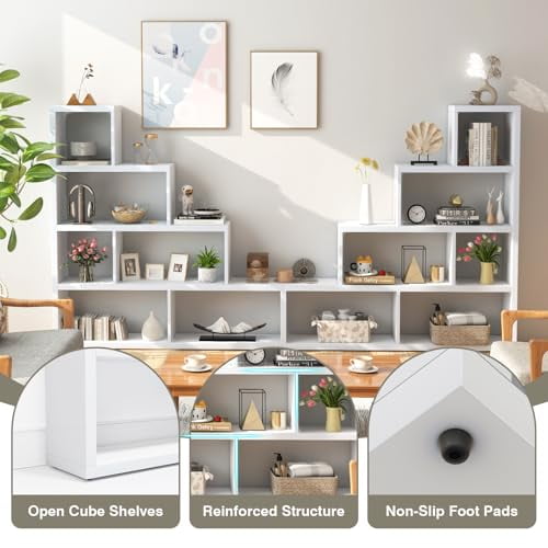 4 Tier Bookshelf, L Shaped Ladder Corner Bookshelf, 6 Cubes Stepped ...