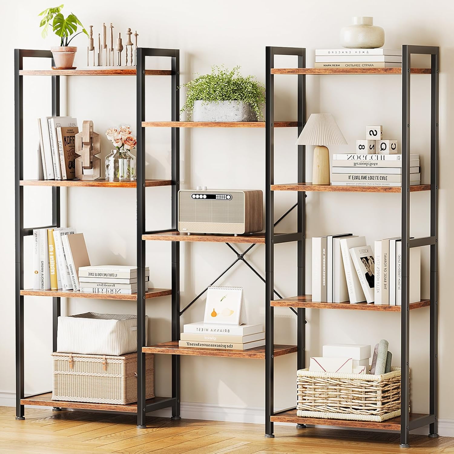4 Tier Bookshelf, Large Bookcase with 11 Open Display Shelves, Modern ...