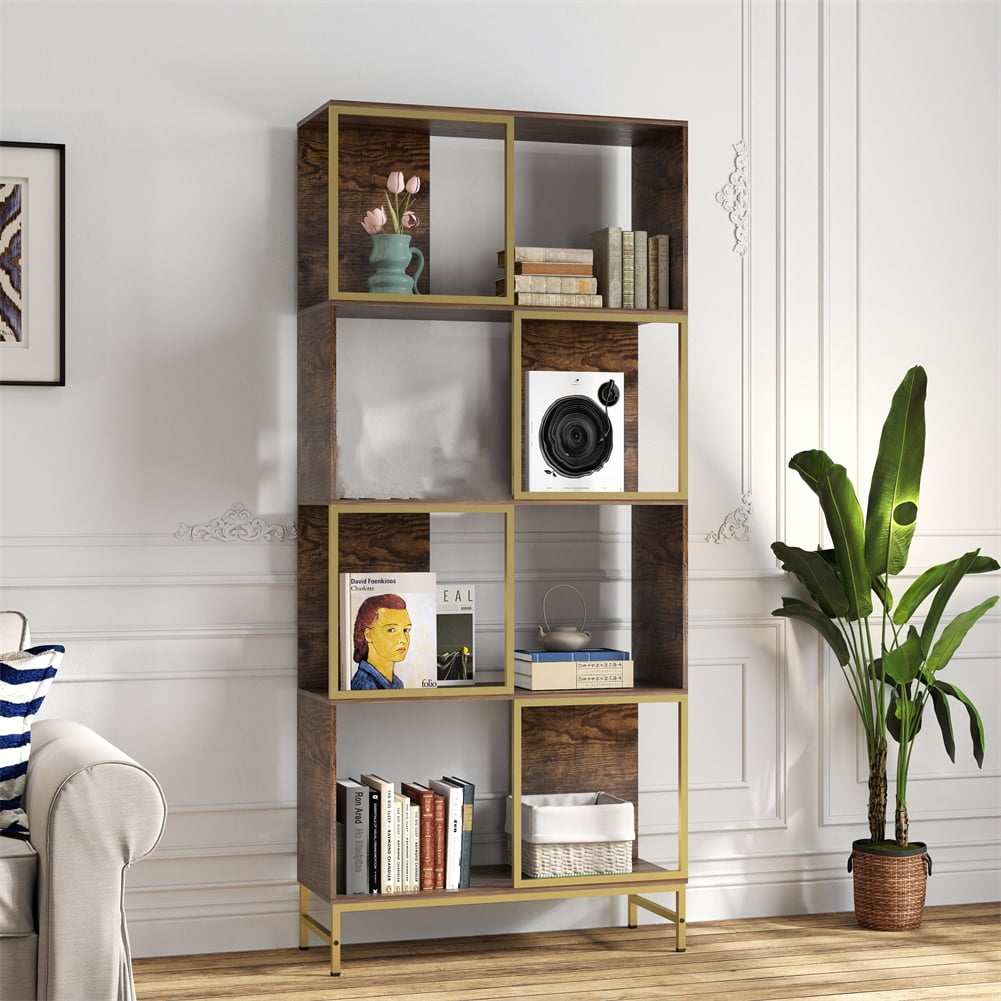 4 Tier Bookshelf, Modern Bookcase For CDs Books Movies, Asymmetrical ...