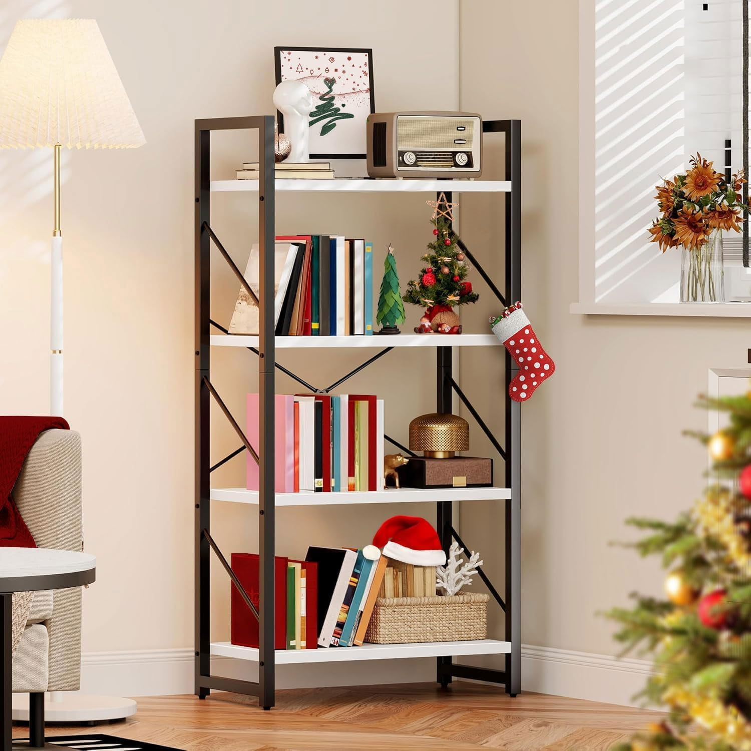 4-Tier Bookshelf, Modern Free Standing 4 Shelf Bookcases and ...