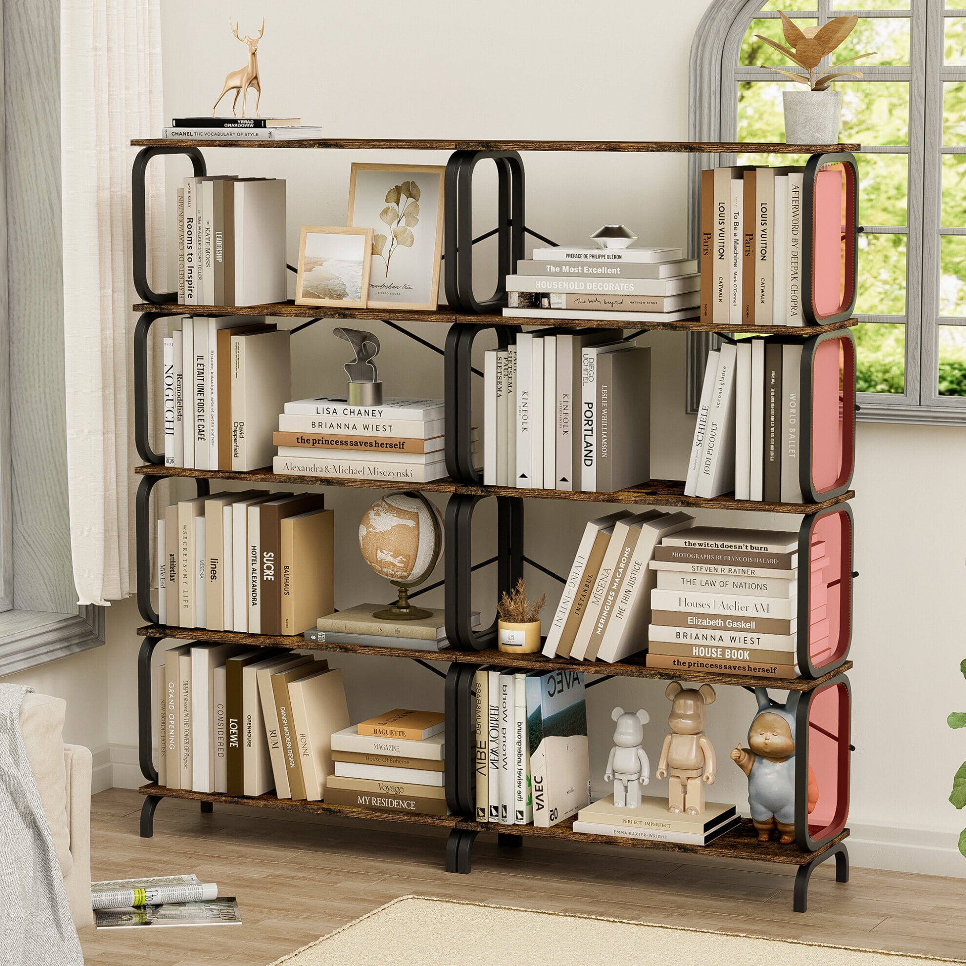 4 Tier Bookshelf, Modern Metal Sturdy Bookcase Shelf, Standing Book ...