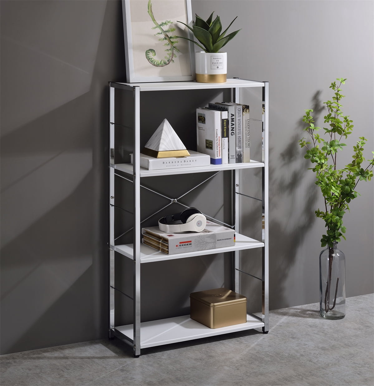 4-Tier Bookshelf,Modern Rectangular Bookcase with Metal Frame,Tall Book ...