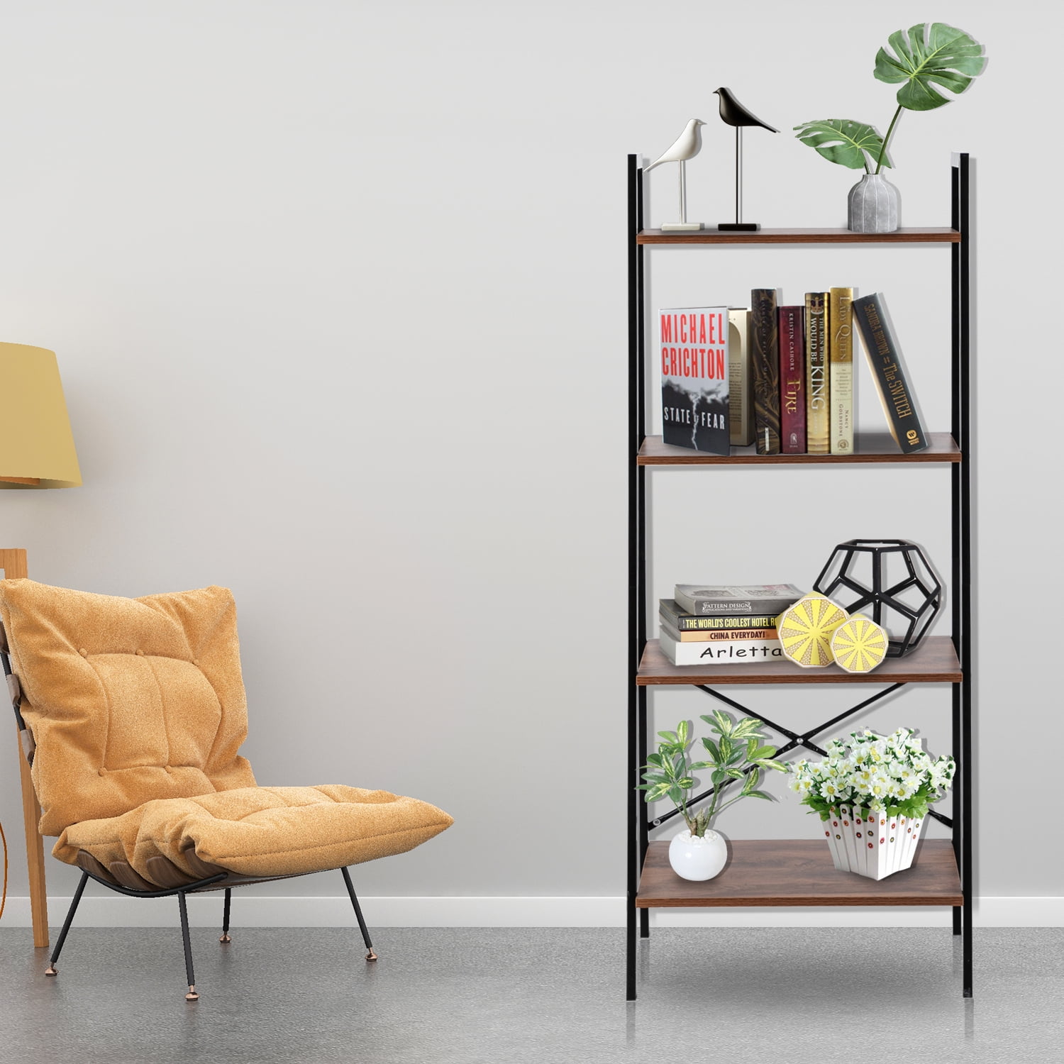 4-Tier Bookshelf – Simple Stylish Steel Frame with Wood Shelves, Space ...