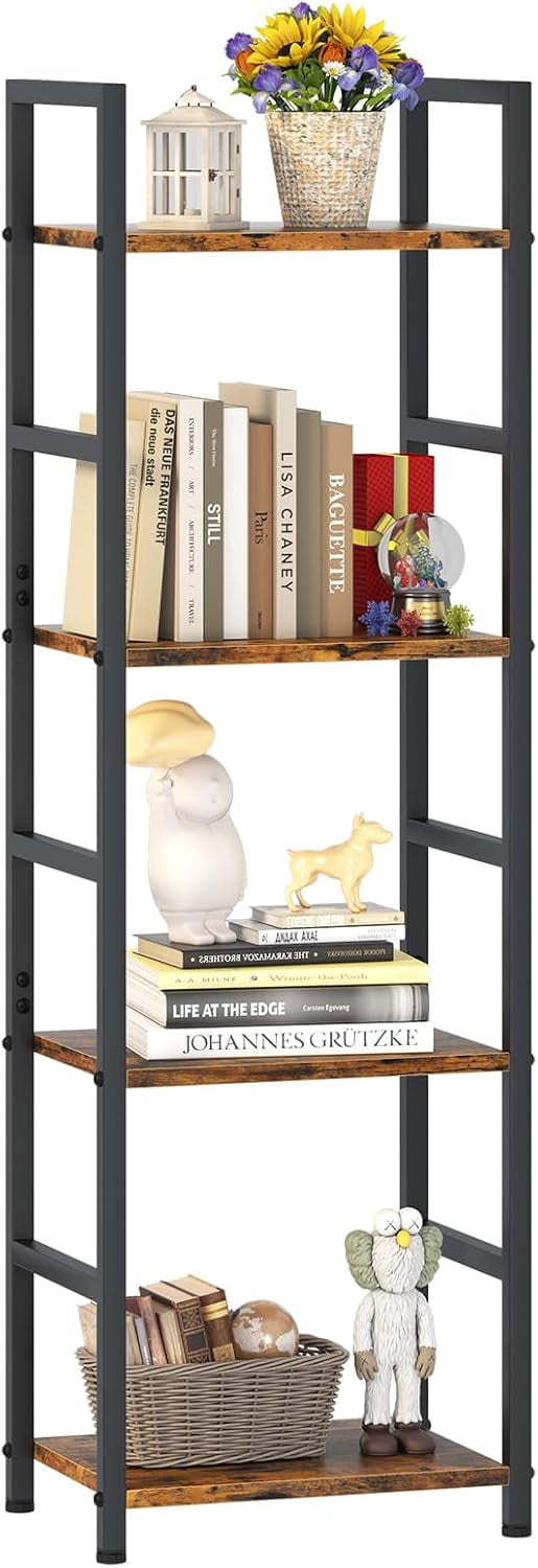 4 Tier Bookshelf, Small Book Shelf Industrial Bookcase, Metal Narrow ...