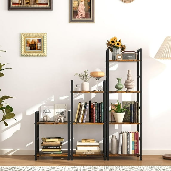 4 Tier Bookshelf, Small Book Shelf Industrial Bookcase, Metal Narrow ...