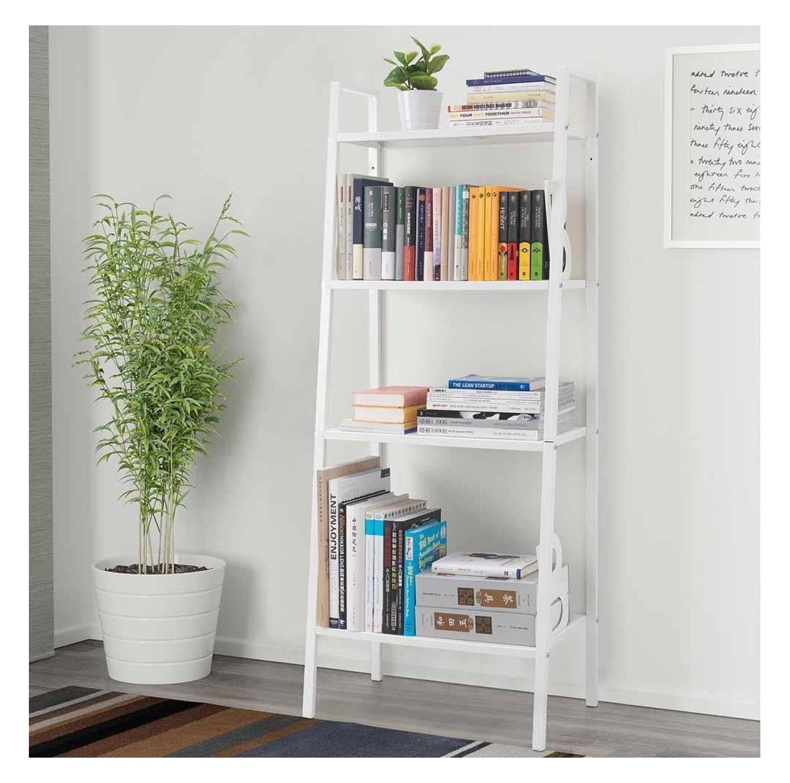4 Tier Bookshelf,Wall Bookshelves Leaning Ladder Bookshelf Metal Book ...