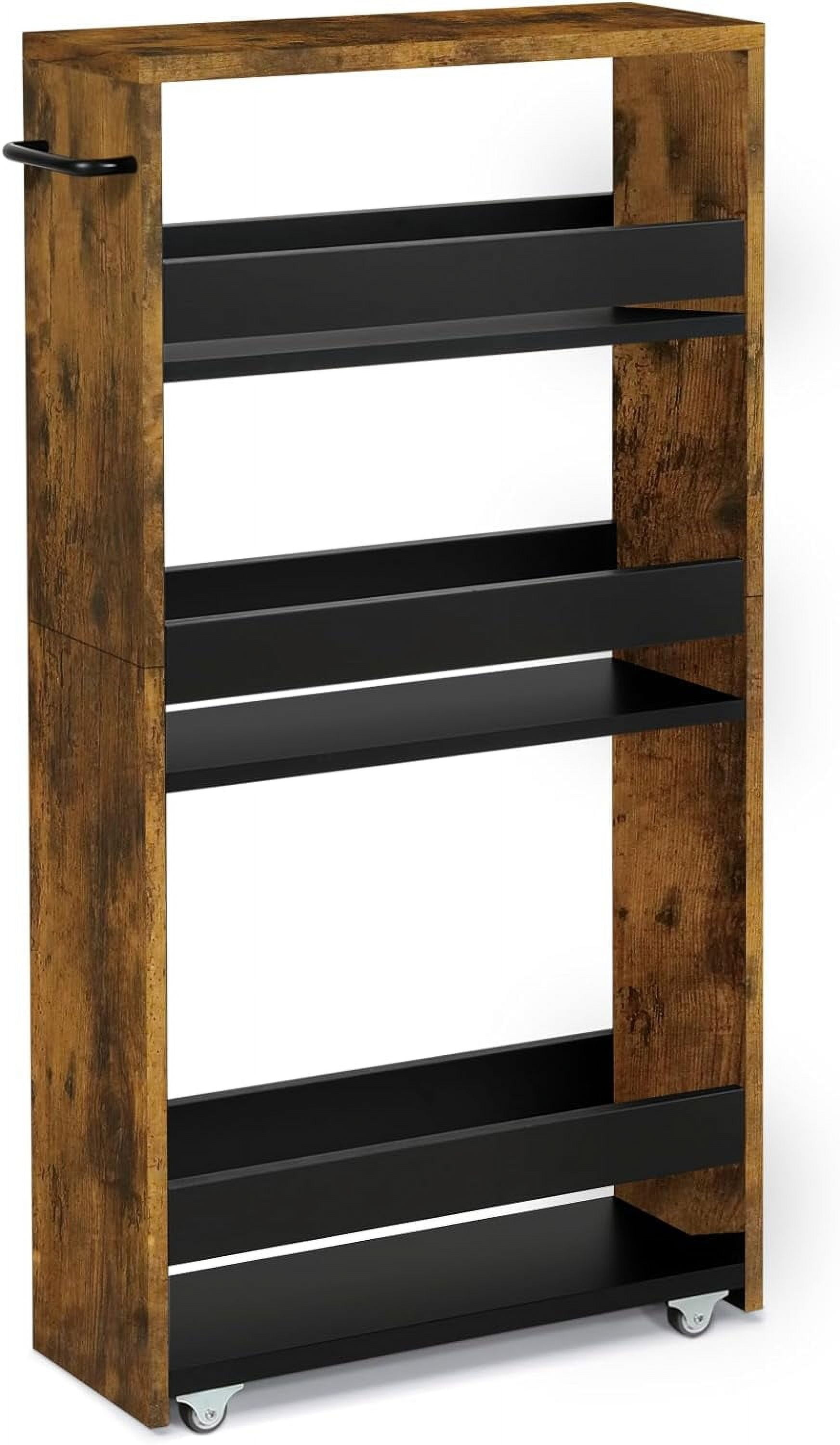 4 Tier Brown+black Slim Storage Cart with Handle, Slide Out Storage ...
