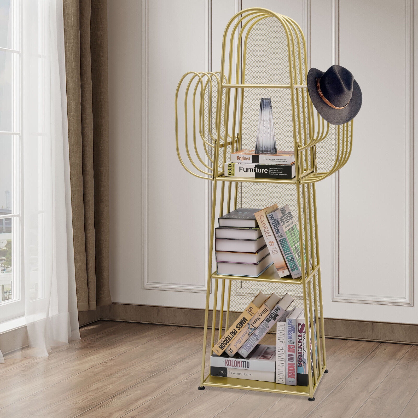 4-Tier Cactus Bookcase Storage Organizer Metal Ladder Bookshelf Cute ...