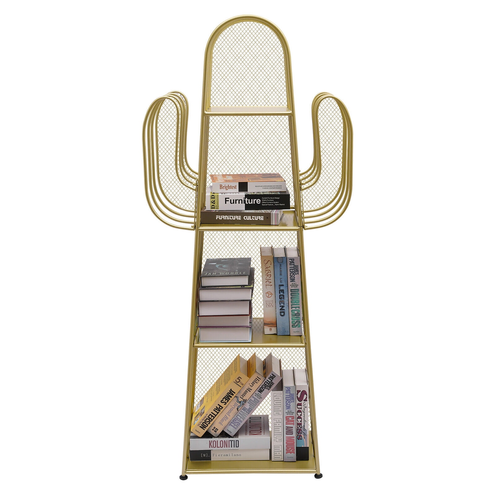 4 Tier Cactus Shape Bookcase, Iron Bookshelf Storage Rack Shelf, Living ...