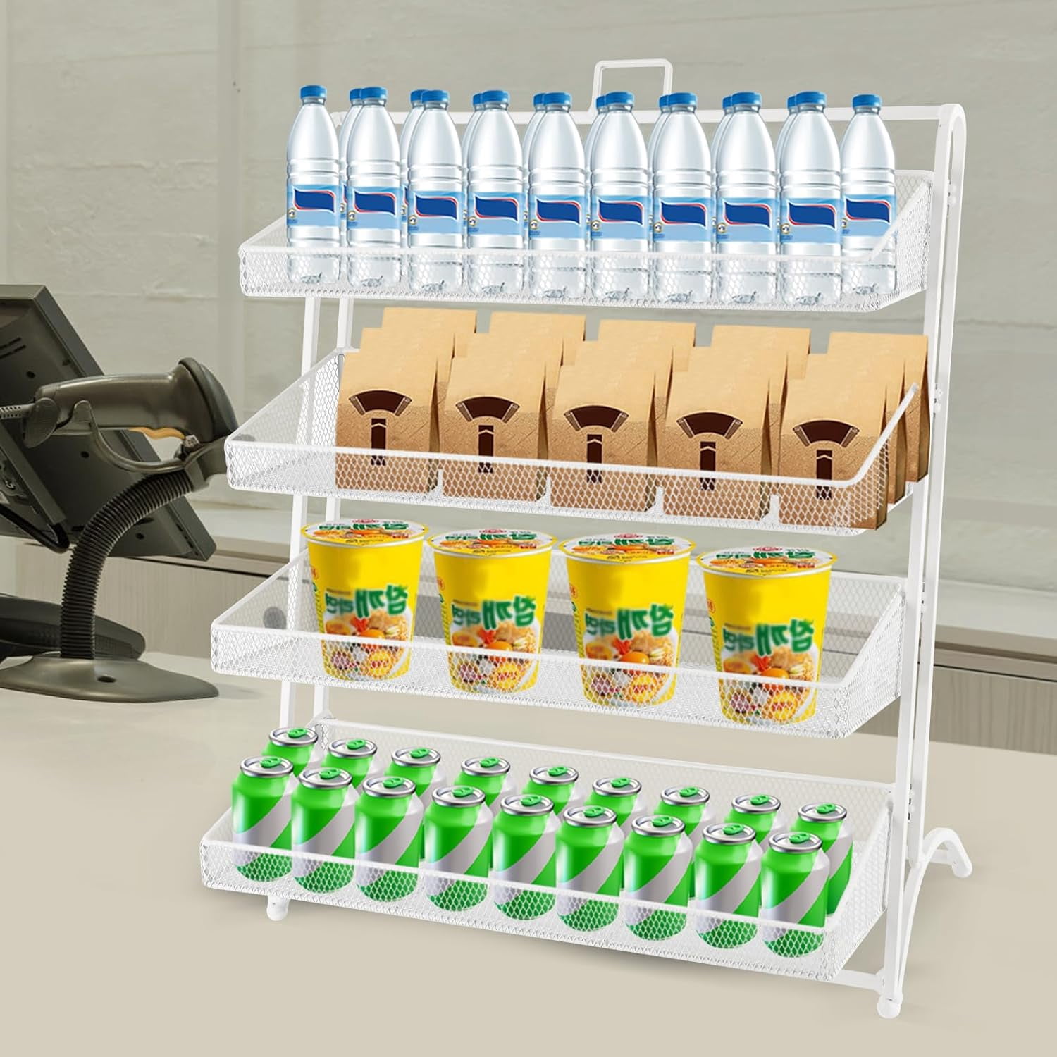 4 Tier Candy Display Rack,Snack Rack Display Stand,Chip Rack Display ...