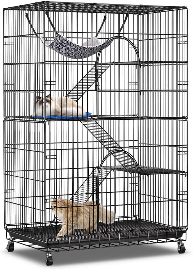 4-Tier Cat Cage 51 Inch Cat Crate Kennel Enclosure Playpen Large Metal ...