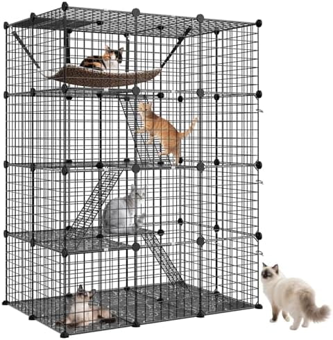 4-Tier Cat Cage Indoor Cat Enclosures DIY Cat Playpen Detachable Metal ...