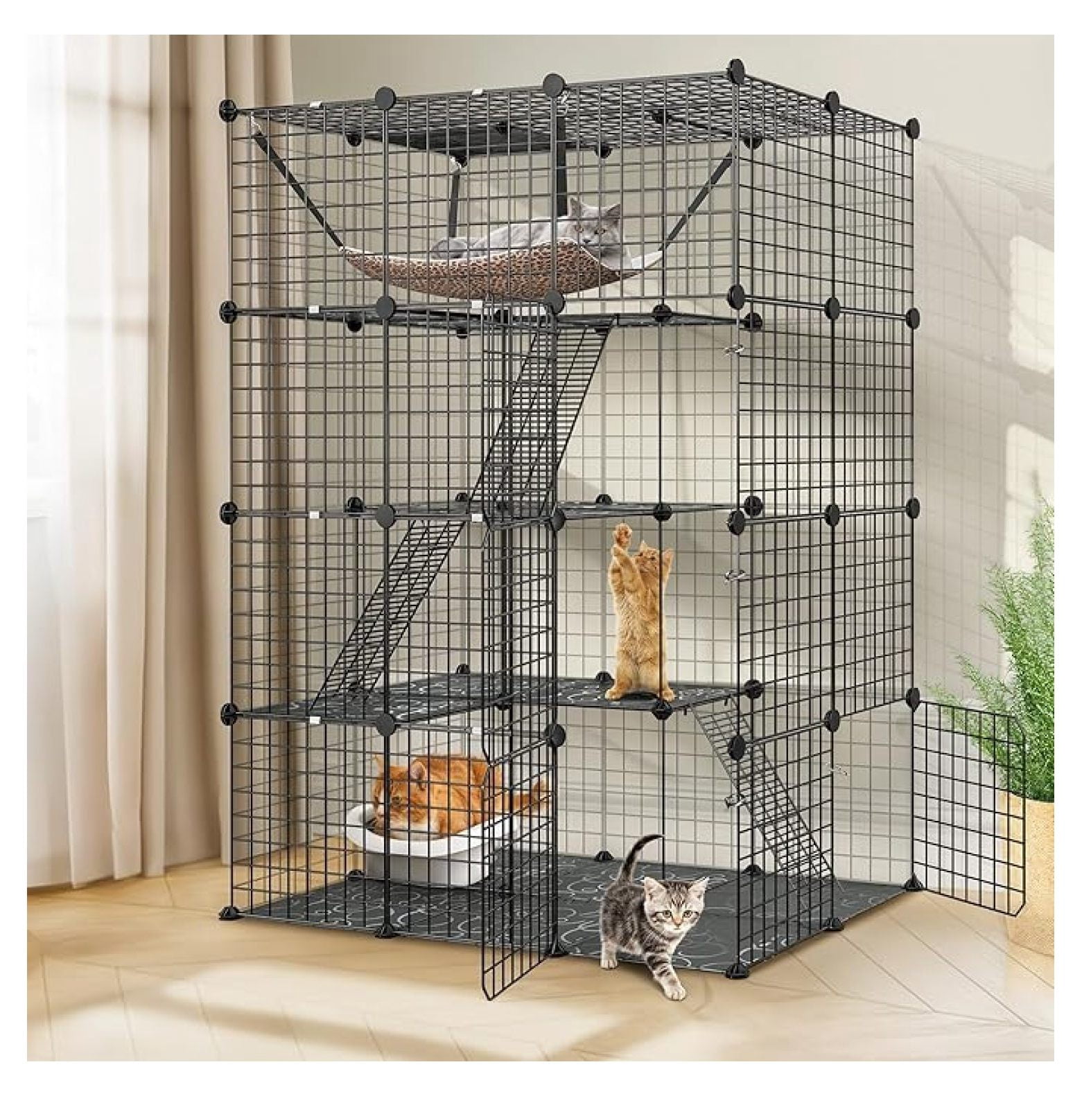 4-Tier Cat Cage Indoor Enclosure DIY Cat Playpen Metal Kennel with ...