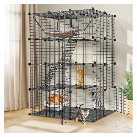 4-Tier Cat Cage Indoor Enclosure DIY Cat Playpen Metal Kennel with ...
