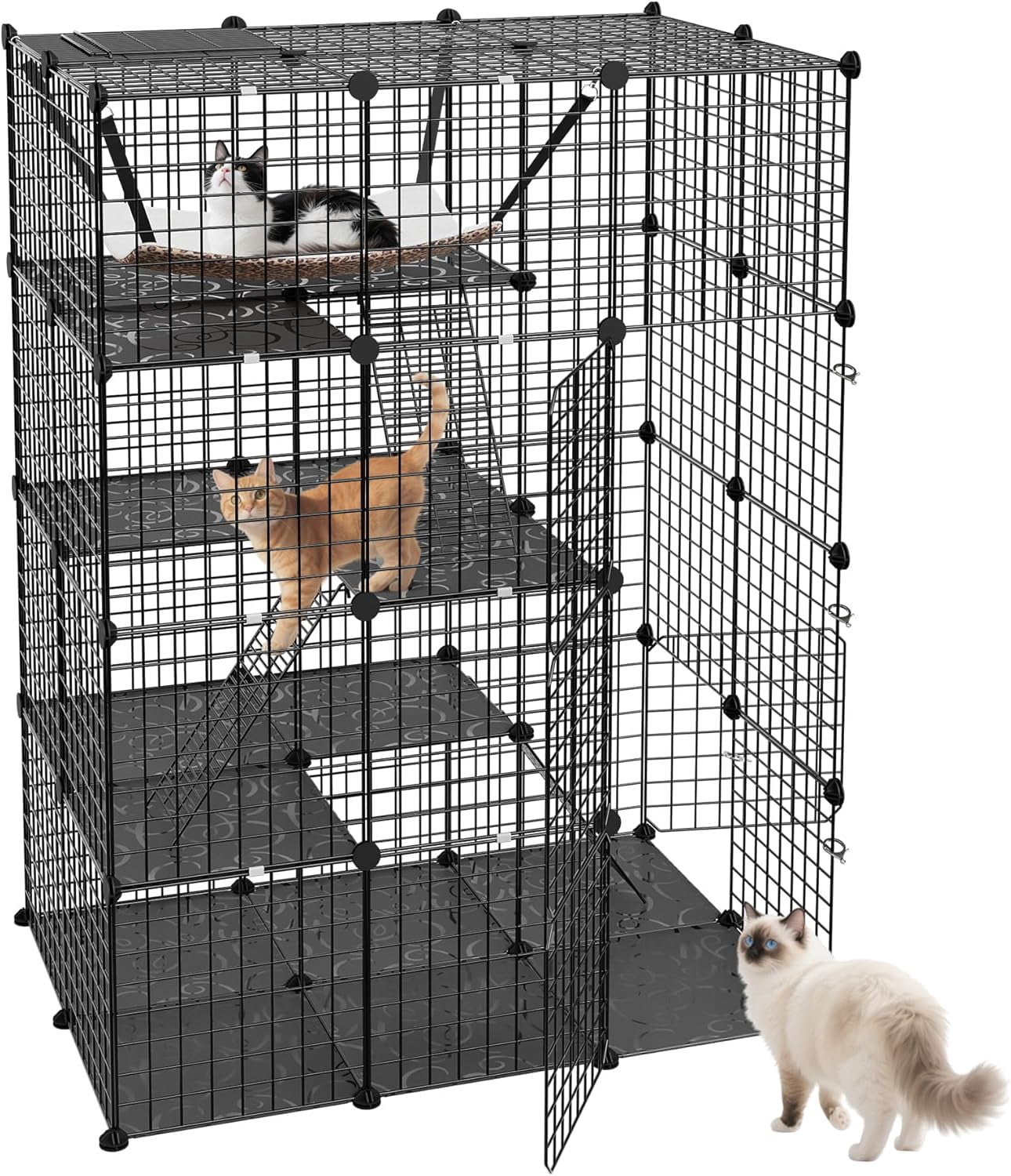 4-Tier Cat Cage Indoor Enclosures - 26 Panles DIY Cat Playpen Metal ...