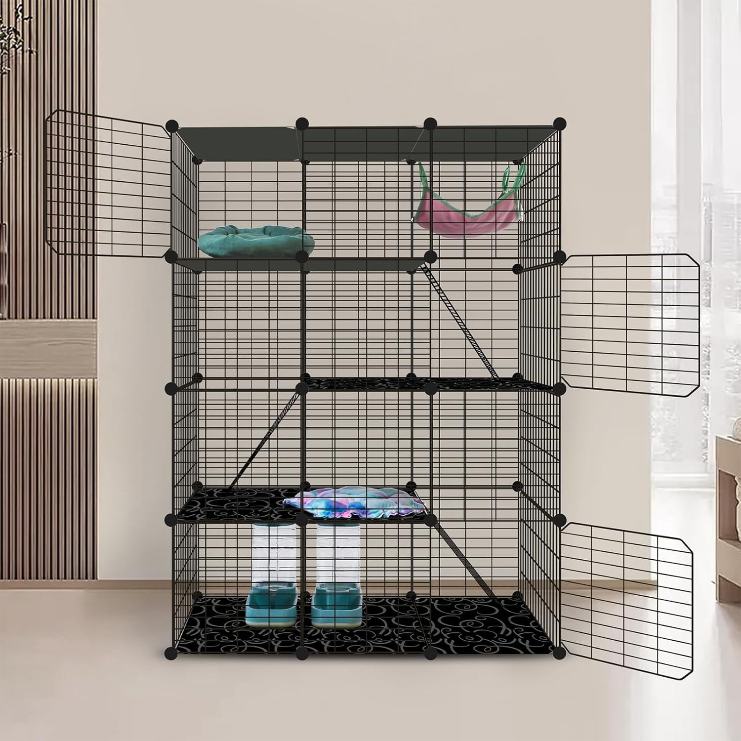 4-Tier Cat Cages Indoor, DIY Cat Enclosure Playpen Detachable Metal ...