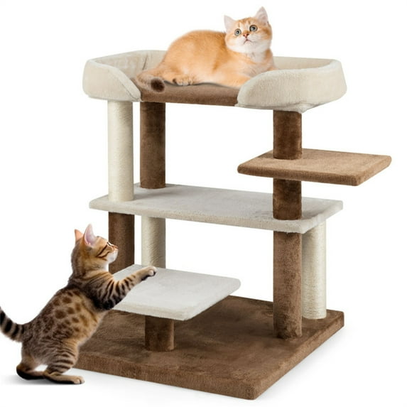 4-Tier Cat Stairs & Tree with Sisal Scratching Posts, Gray Pet Steps ...