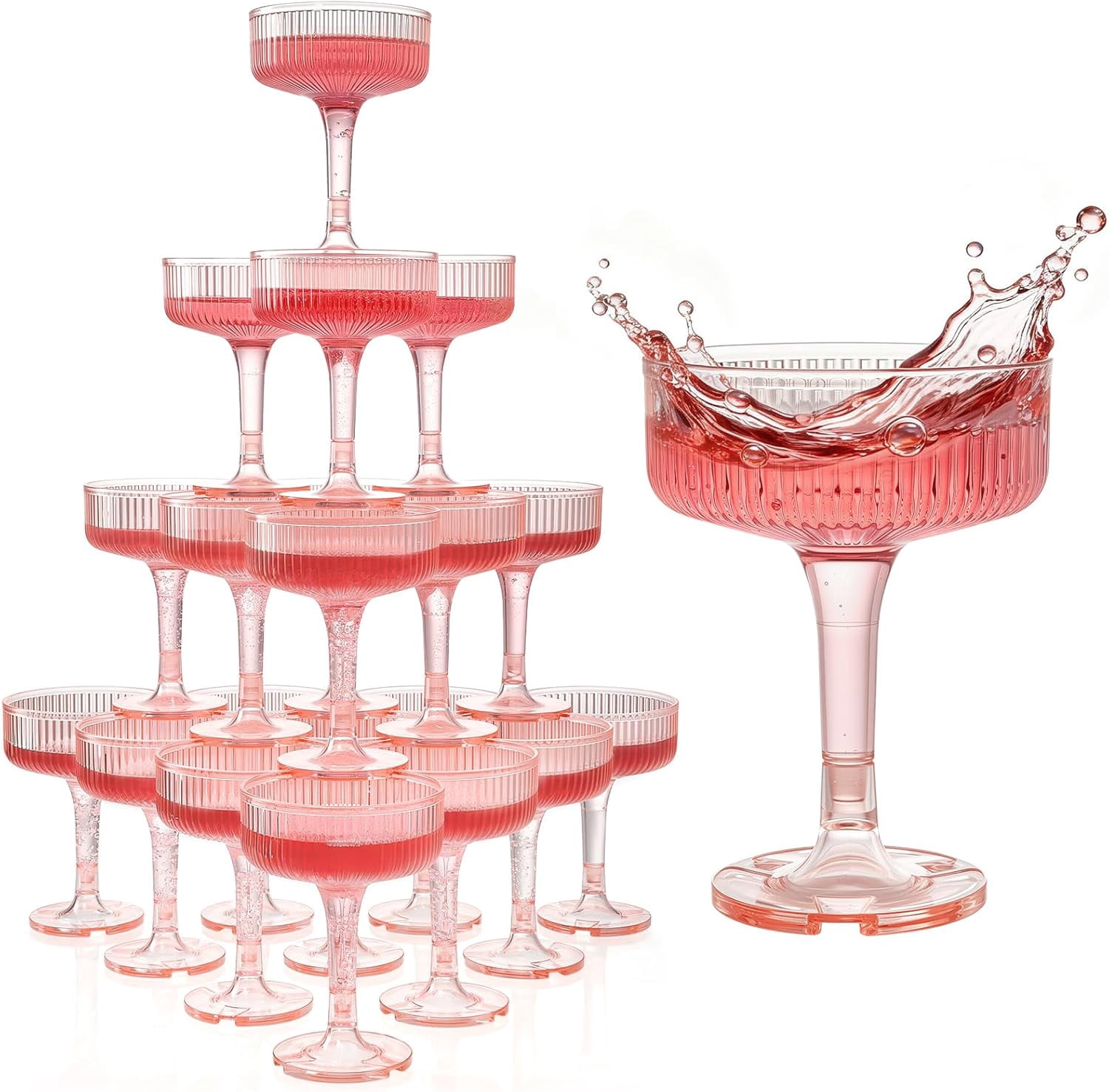 4-Tier Champagne Tower - 20 PCS 7oz Clear Plastic Champagne Flutes ...