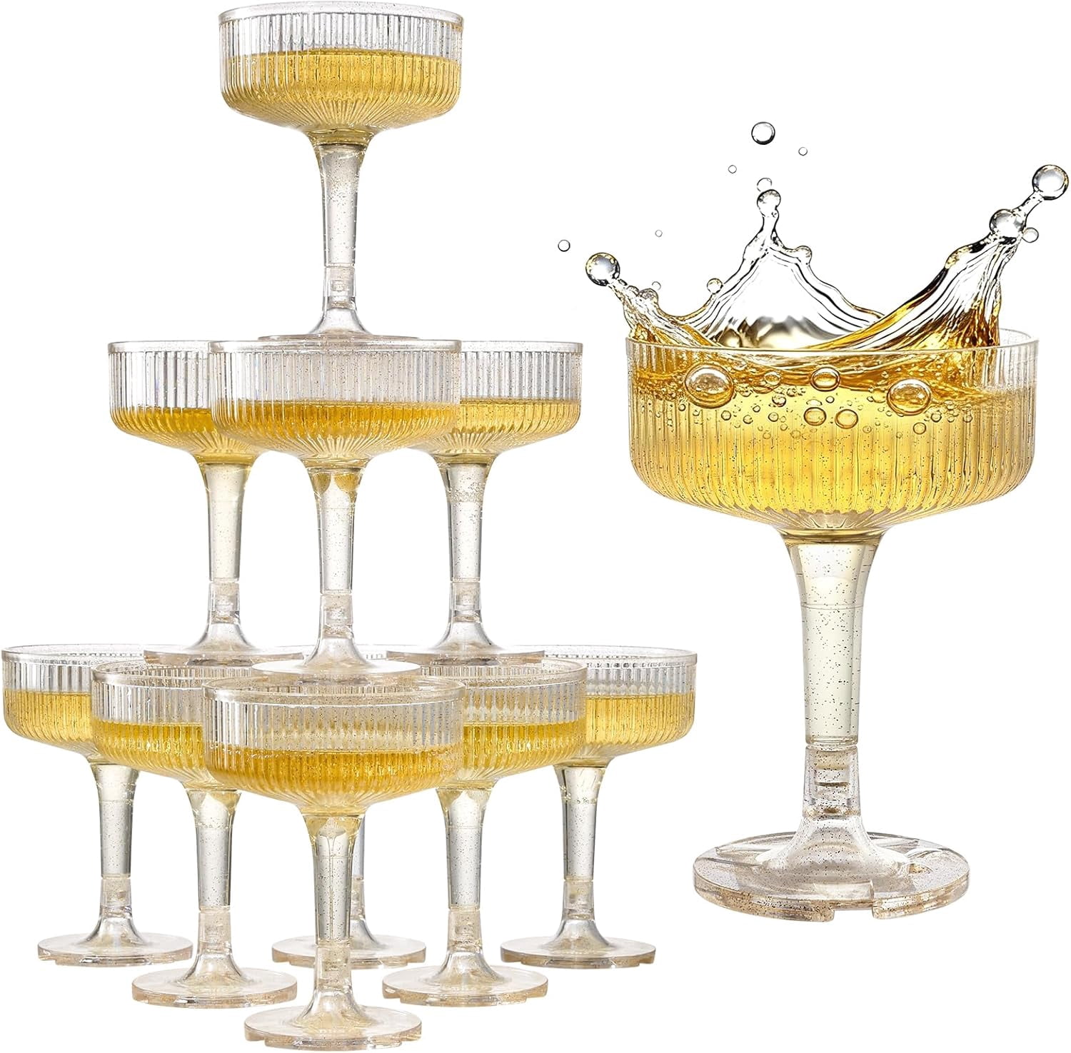 4-Tier Champagne Tower - 20 PCS 7oz Clear Plastic Champagne Flutes ...