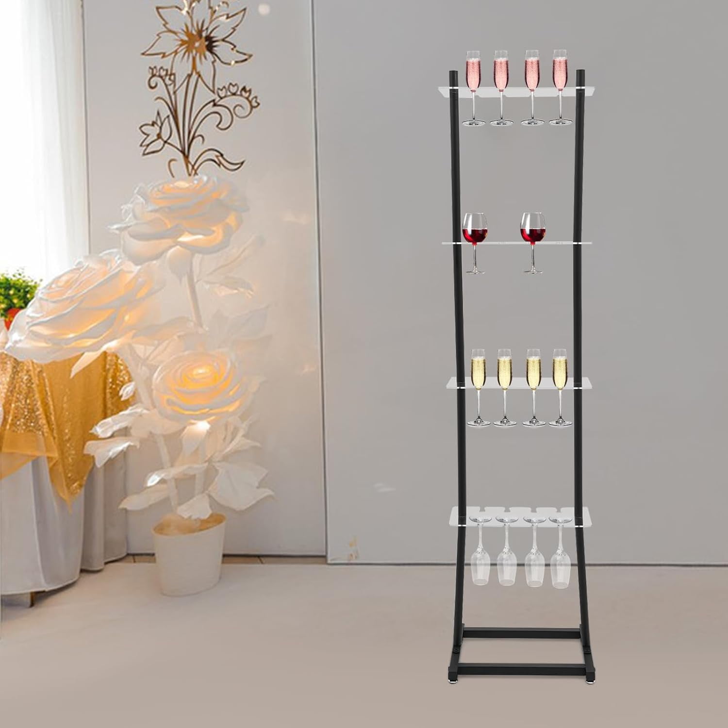 4-Tier Champagne Wall Holder for 32 Cups, 5.2ft Acrylic Wine Tower ...