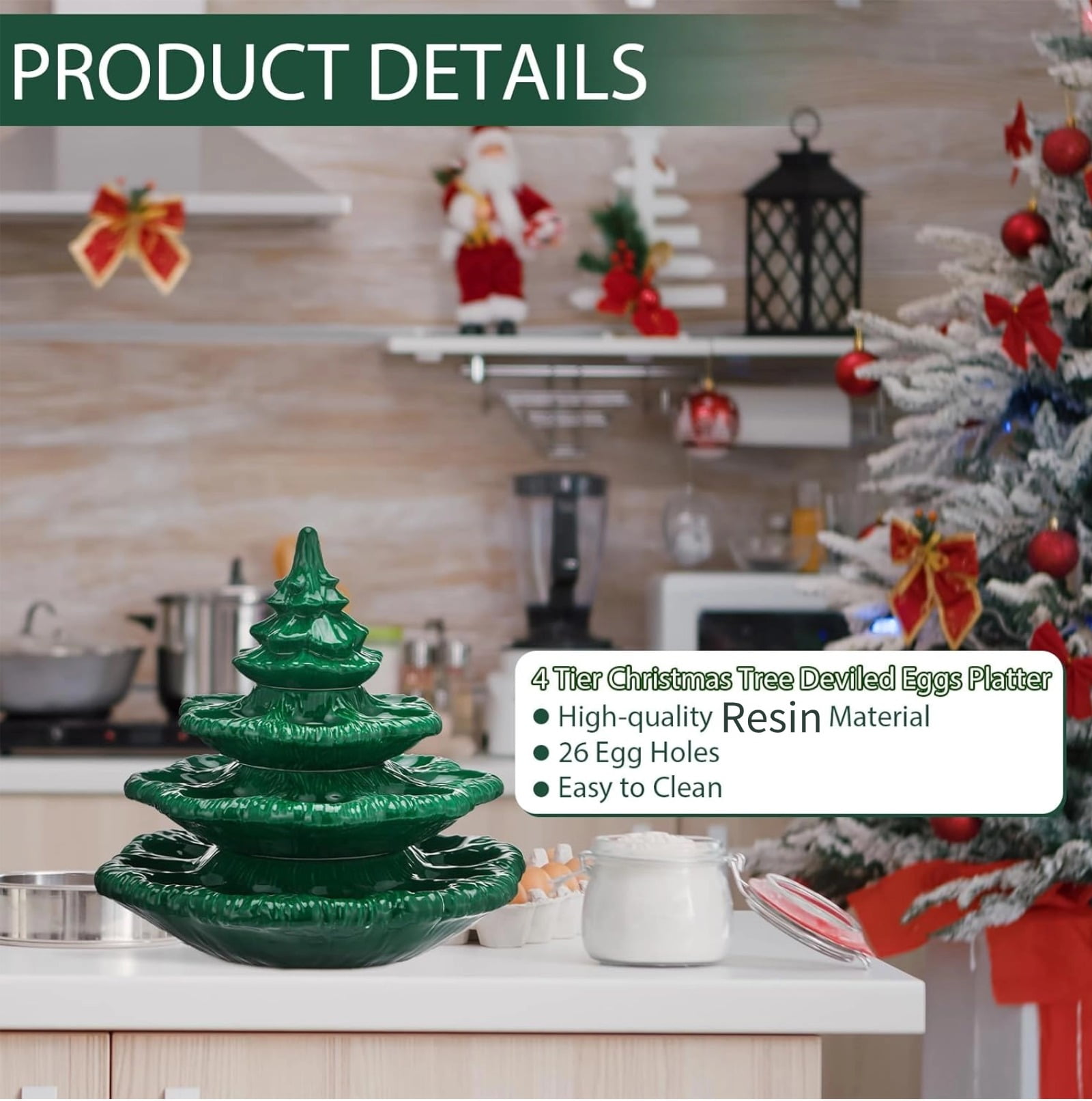 4 Tier Christmas Tree Shape Deviled Egg Trays Platters Holds 26 Holes ...