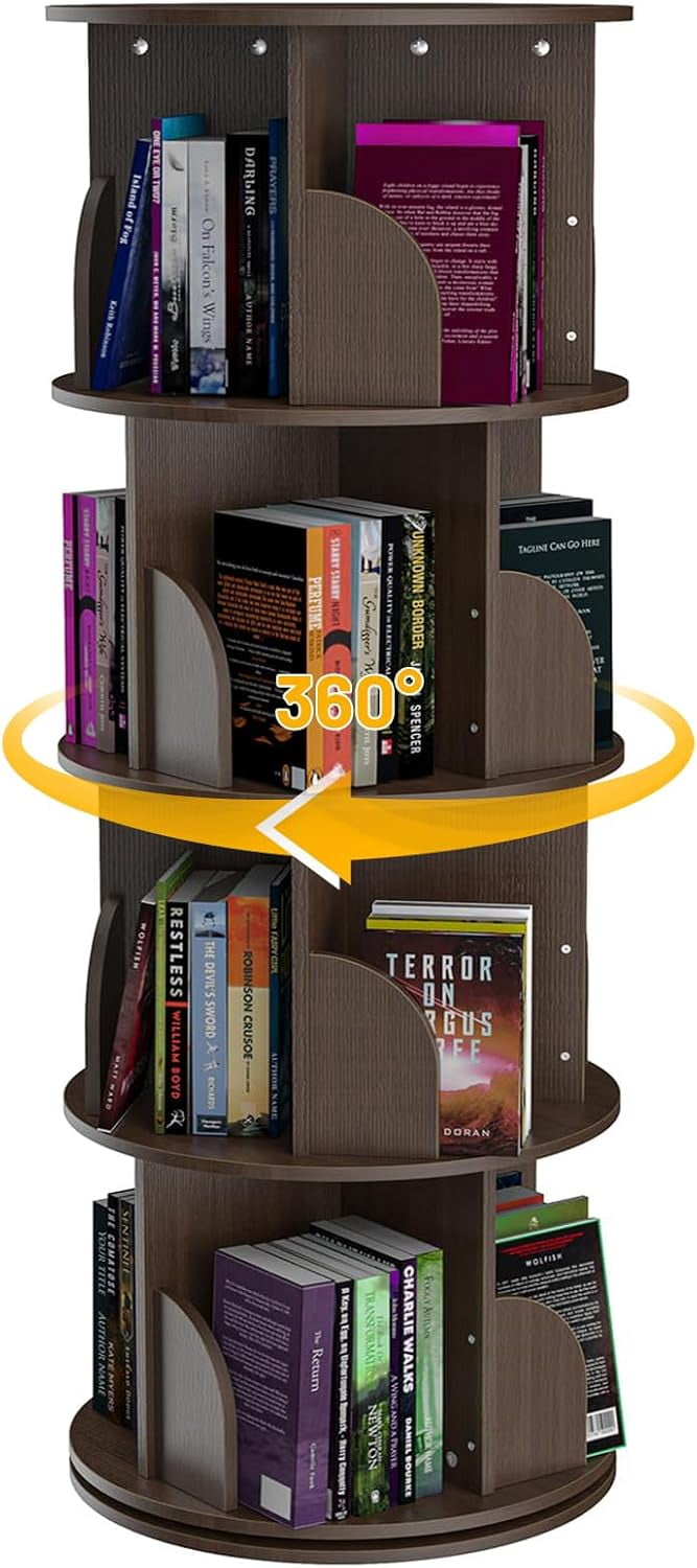 4-Tier Circular Rotating Bookshelf Tower, Swivel Spinning Lazy Susan ...