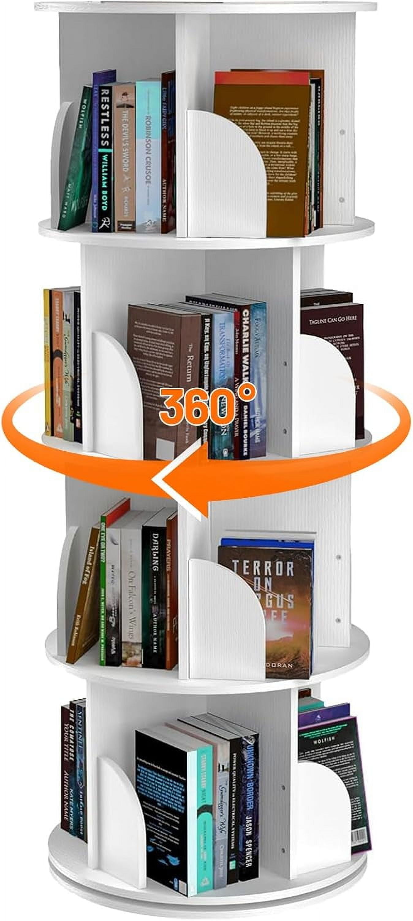 4-Tier Circular Rotating Bookshelf Tower, Swivel Spinning Lazy Susan ...