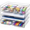 4 Tier Clear Acrylic Desk Organizer with 4 Storage Bins for Letter Size ...