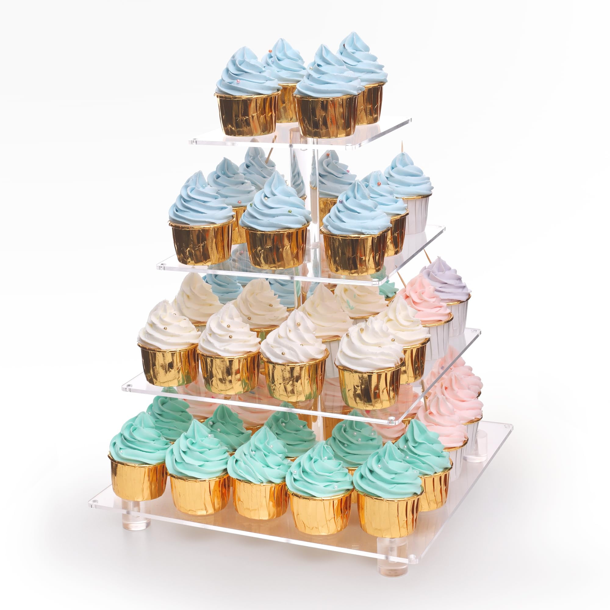4 Tier Clear Cupcake Stand with Gold LED String Lights, Acrylic Cupcake ...