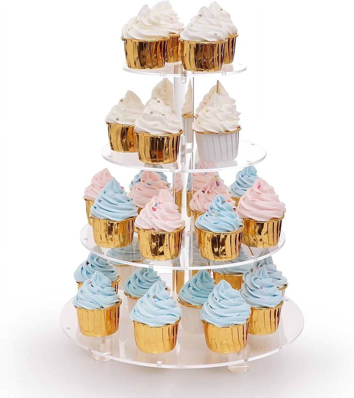 4 Tier Clear Cupcake Stand with Gold LED String Lights, Acrylic Cupcake ...