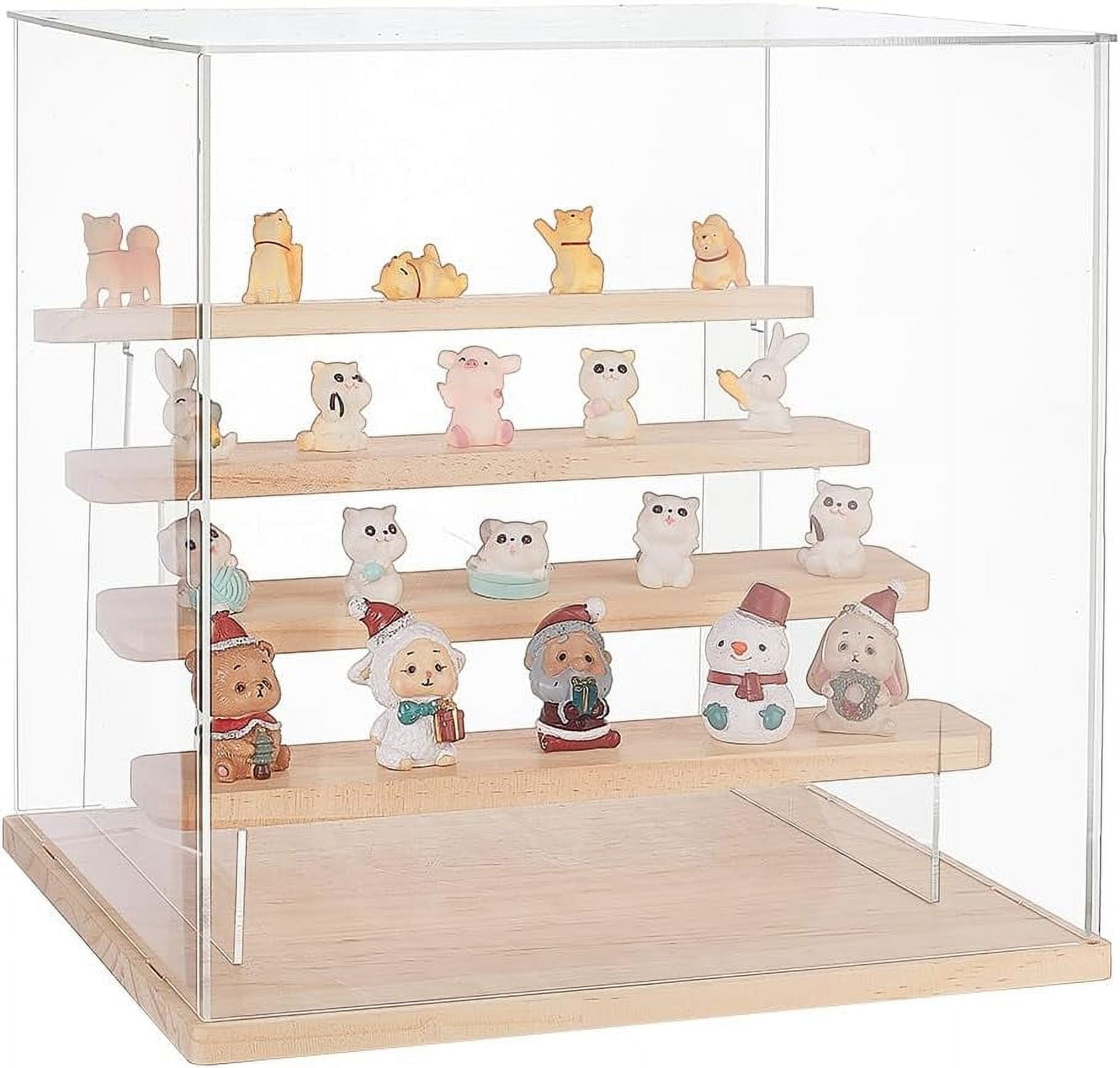 4-Tier Clear Display Case Acrylic Box Wooden Riser Display Stands with ...