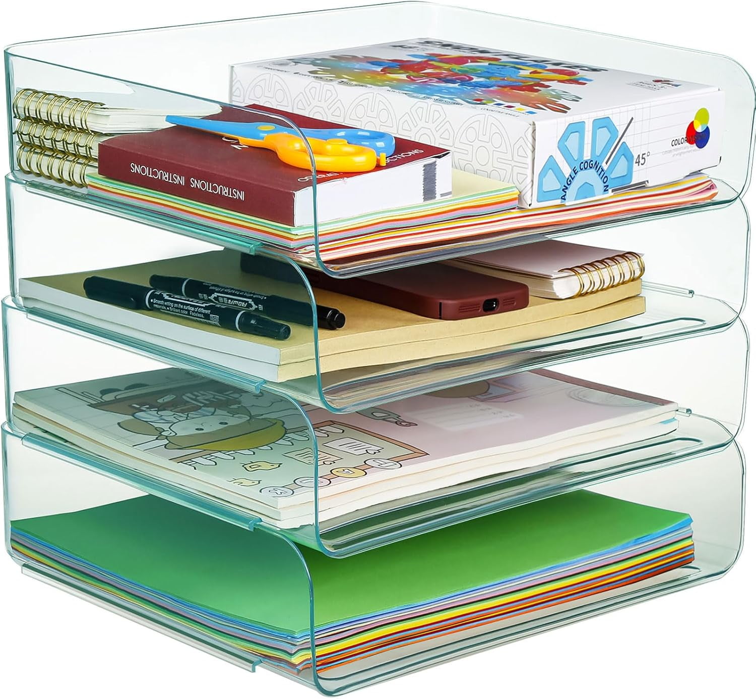 4 Tier Clear Paper Trays, Stackable Desktop Organizer Racks for Letter ...