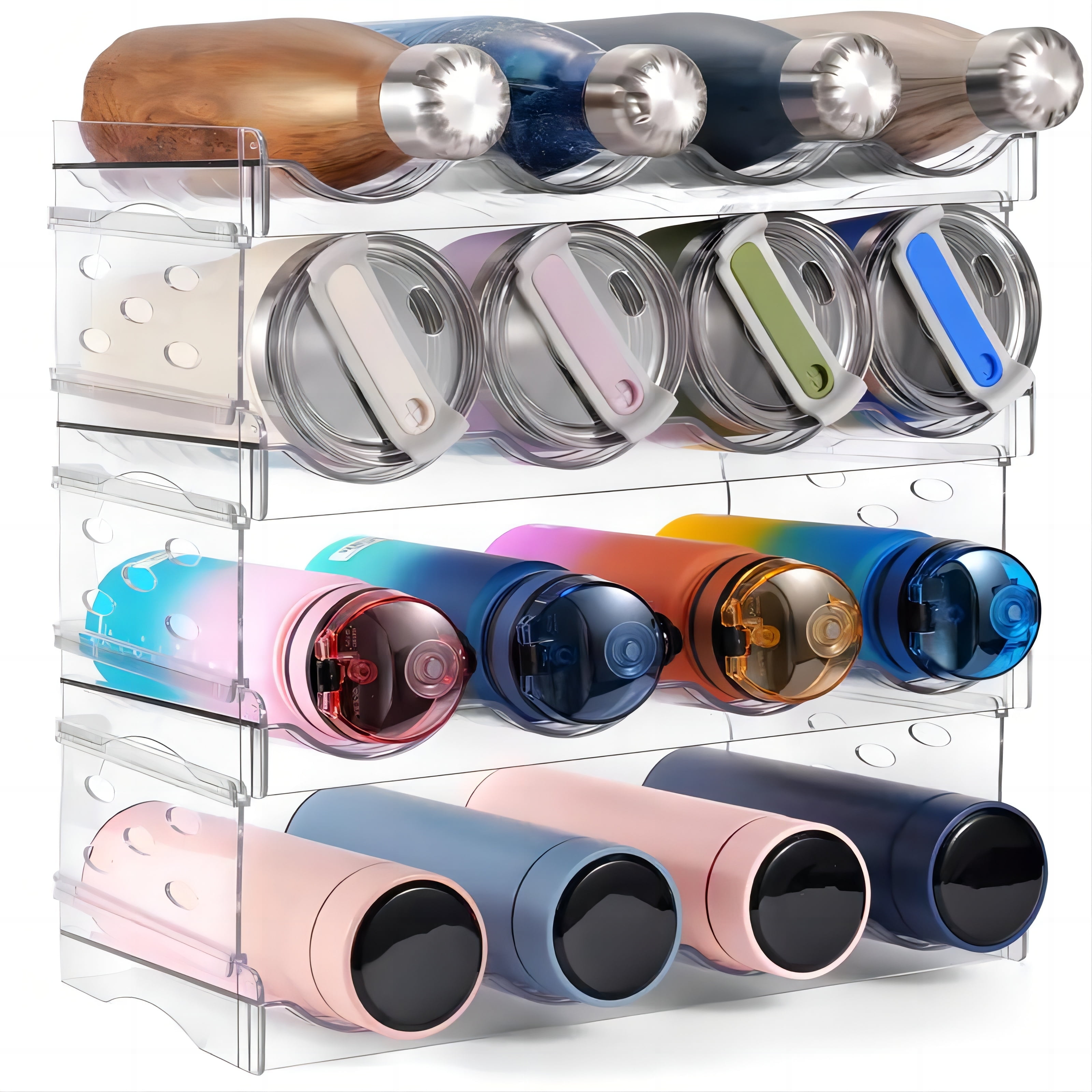 4-Tier Clear Plastic Stackable Bottle and Wine Rack Organizer – Holds ...