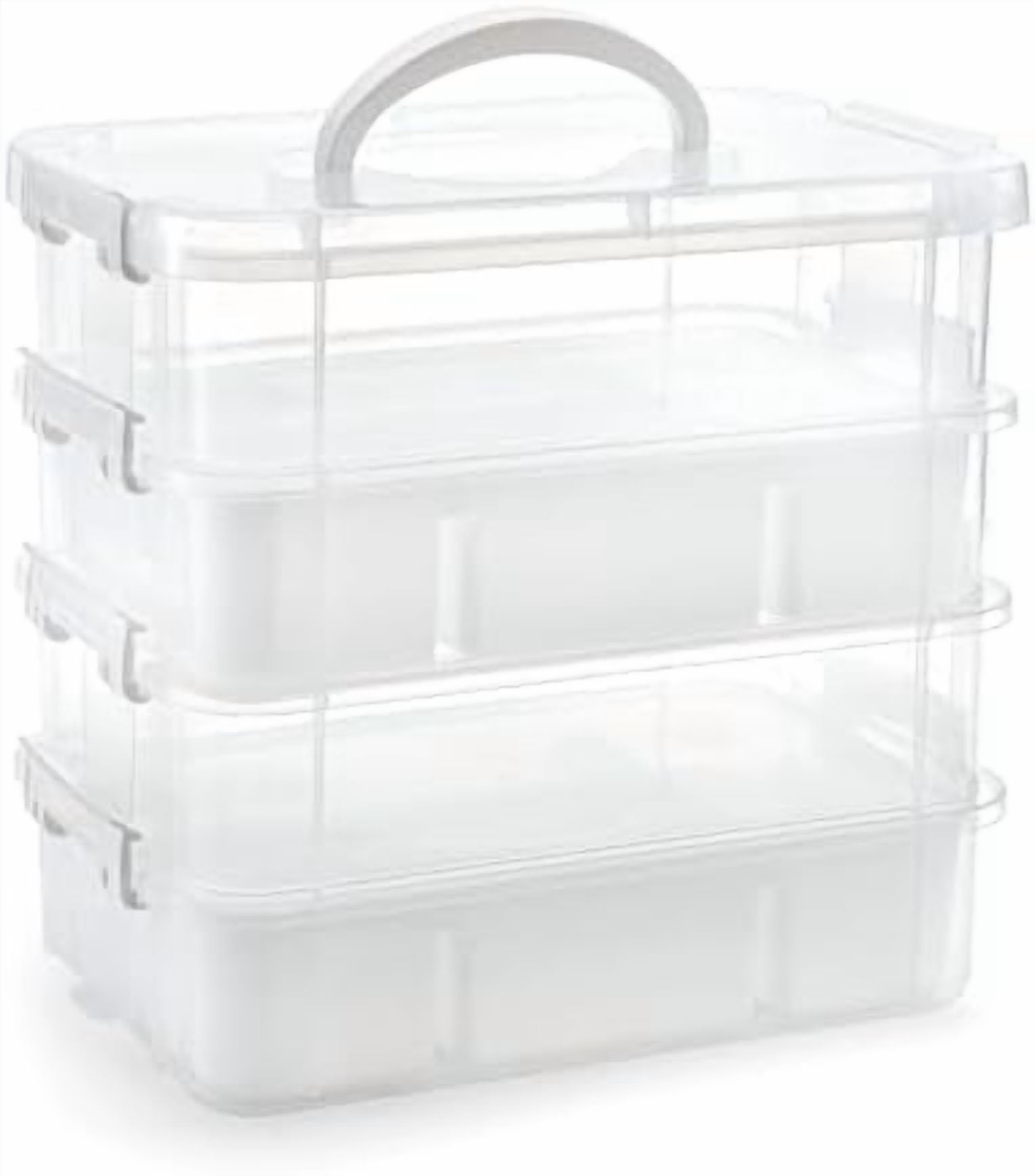 4-Tier Clear Storage Bins With 2 Divided Trays, Stackable Carry Storage ...