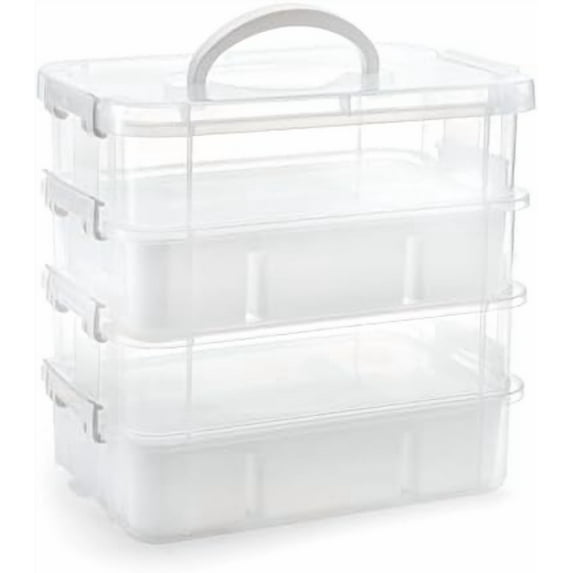 4-Tier Clear Storage Bins With 2 Divided Trays, Stackable Carry Storage ...