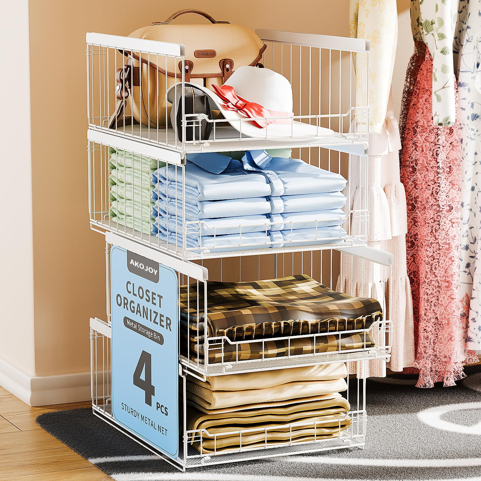 4- Tier Closet Storage Organizer Shelves, Stackable Closet Organizer ...