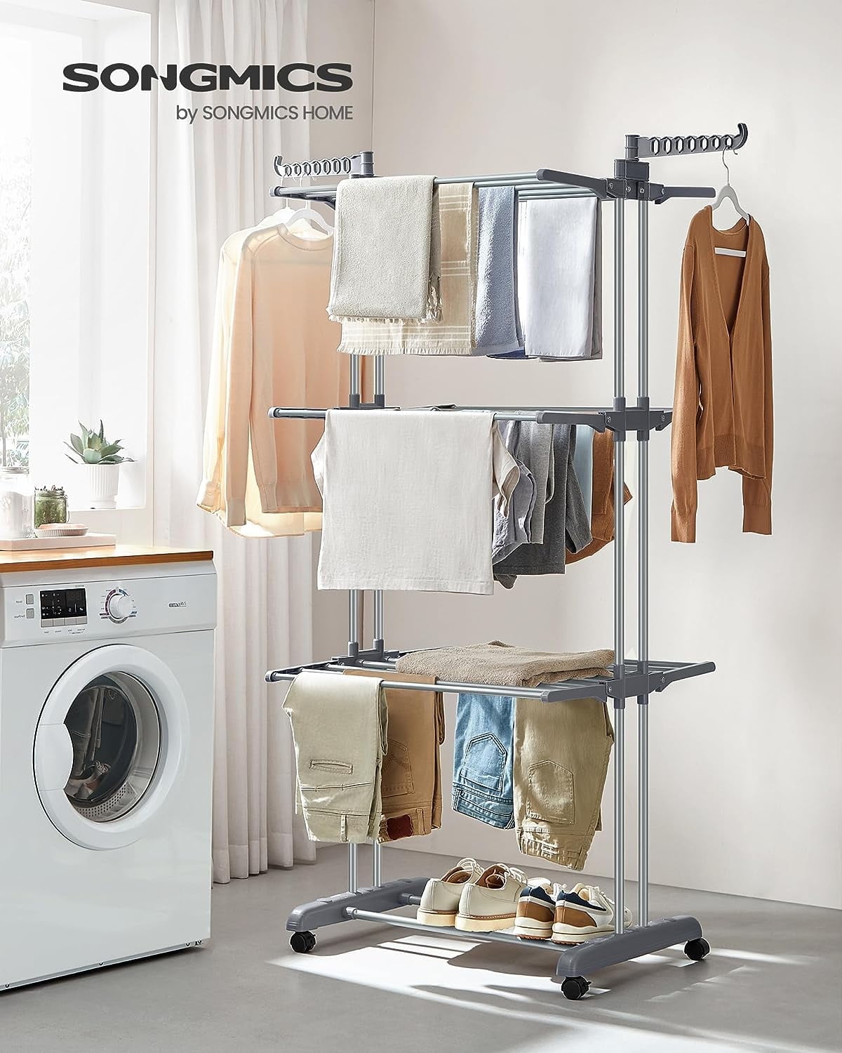 SONGMICS, 4-Tier Clothes Drying Rack, RRK150, Foldable Indoor Outdoor ...