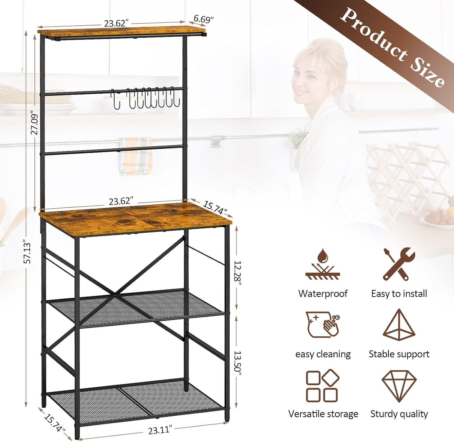 4 Tier Coffee Bar Station, Kitchen Stand with 8 S-Shaped Hooks, Large ...