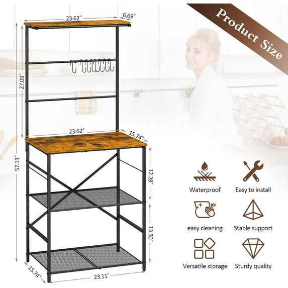 4 Tier Coffee Bar Station, Kitchen Stand with 8 S-Shaped Hooks, Large ...